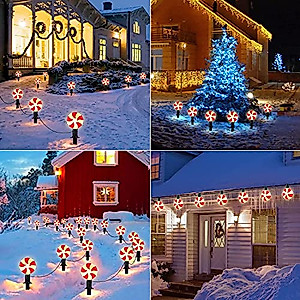Christmas Lollipop Pathway Lights Outdoor, 7.2ft Plug in Peppermint Walkway String Lights for Christmas Decoration, Garden, Yard, Hangable, Waterproof, Connectable, Warm White (2 PC)