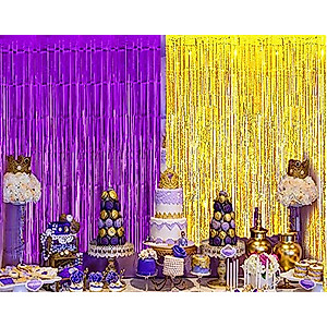 Graduation Party Decorations Purple Gold 2023/Purple Graduation Decorations 2023/Purple Gold Birthday Decorations for Women/ISU Foil Fringe Curtains Backdrop Sparkle Metallic Foil Curtains