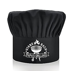 DYJYBMY Stand Back Papa is Grilling, Adult Adjustable Kitchen Cooking Hat with Elastic Band Chef Baker Cap Black, Funny BBQ Chef Hat for Men, Dad, Husband, Barbecue Grill Gift for Men