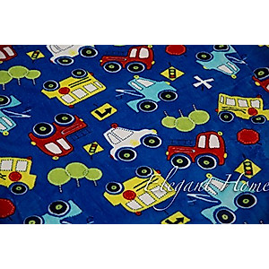 Elegant Homes Kids Soft & Warm Sherpa Baby Toddler Boy Sherpa Blanket Multicolor Cars Trucks Buses Printed Borrego Stroller or Toddler Bed Blanket Plush Throw 40X50# Cars