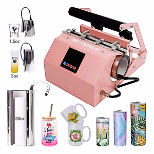 BetterSub 3in1 Tumbler Mug Heat Press Machine 30 OZ 20 OZ 16 OZ Sublimation Straight Skinny Tumbler Mug 3 OZ 1.5 OZ Shot Glass,11 OZ 15 OZ 16 OZ Sublimation Mug Heat Transfer Pink