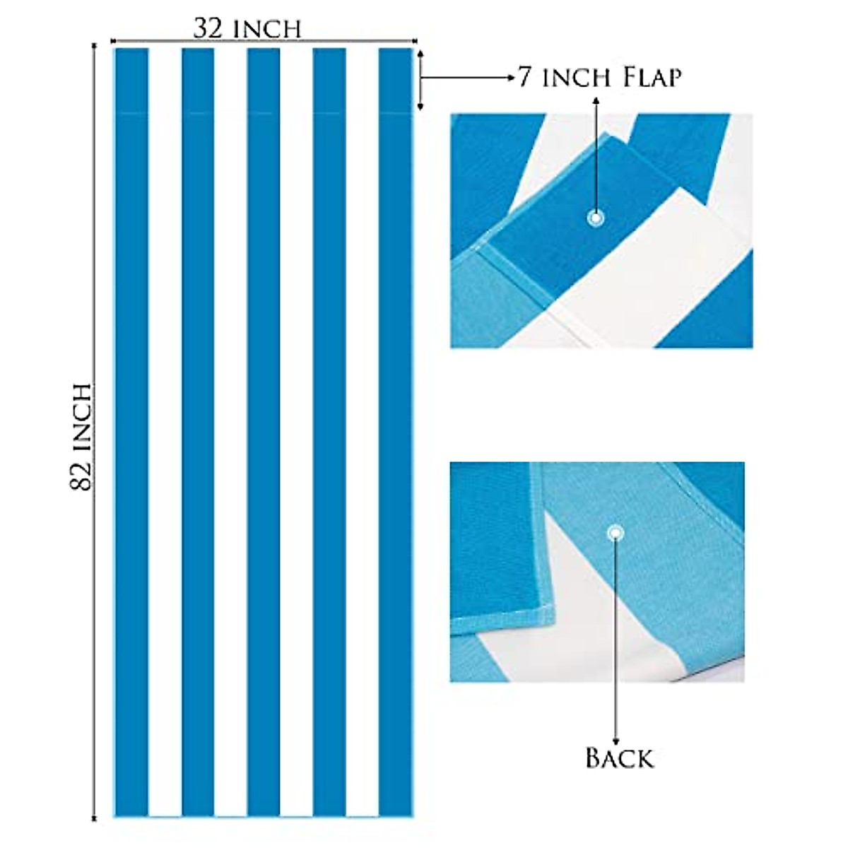 COTTON CRAFT Pool Lounge Chair Cover - 2 Pack - Chaise Beach Picnic Spa Towel - Cabana Stripe - Soft Premium Ringspun Terry Cotton - Oversized - 32 inch Wide x 82 inch Long with 7 inch Pocket – Aqua
