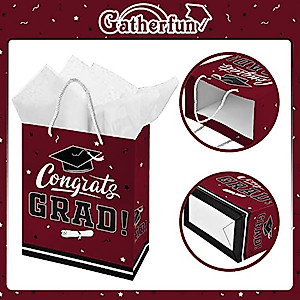 Gatherfun Graduation Gift Bag Supplies 13" Large 2022 Graduation Party Gift Bags with handles and Tissue Paper for College Senior Junior Graduates 1 Pack Maroon