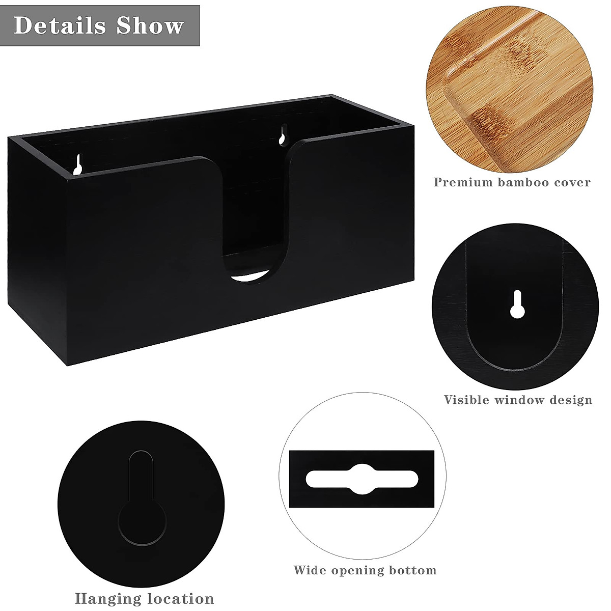 TURSTIN Wood Paper Towel Dispenser Folded Paper Towel Holder with Lid for Countertop and Wall Mounted, Wall Mount Paper Towel Holder Napkin Holder for Home. Bathroom, Kitchen, Black