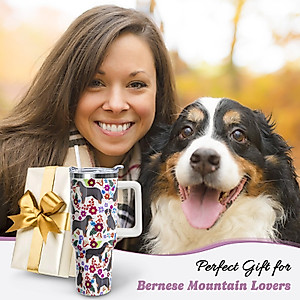 puhnhsv 40 oz Bernese Mountain Dog Tumbler with Handle, Insulated Cup Bernese Mountain Lovers Gifts
