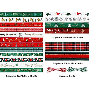 WELTOKE Christmas Ribbons Holiday Grosgrain Satin Ribbons for Christmas Gifts Wrapping Christmas Tree Decorations Festival DIY Crafts Wedding Hair Bows Party Favor(20 Pcs 3 Sizes 55 Yards)