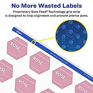 Avery Glossy White Hexagon Labels with Sure Feed, 1-1/2" x 1-47/54", 200 Glossy White Labels, Print-to-The-Edge, Permanent Label Adhesive, Laser/Inkjet Printable Labels