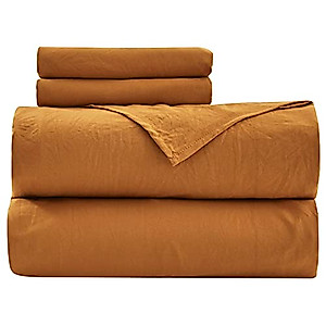 Chezmoi Collection Soft Washed Queen Bed Sheet Set - 4-Piece Brushed Microfiber Wrinkle & Fade Resistant 14-Inches Deep Pocket Sheets & Pillowcases Set - Queen, Spice