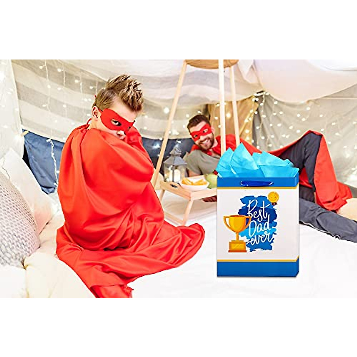 FaCraft Fathers Day Gift Bags with Tissue Paper,13" Large Gift Bag Handle,Best Dad Ever Paper Gift Bag for Husband from Wife,Gift Bag for Father's Day Bithday Anniversary Christmas