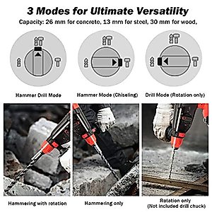 Goplus 1 Inch SDS Plus Cordless Rotary Hammer Drill, 20V 3 Functions Variable Speed Demolition Hammer Kits w/ 4.0Ah Battery & Charger, Adjustable Handle, Drill Bits