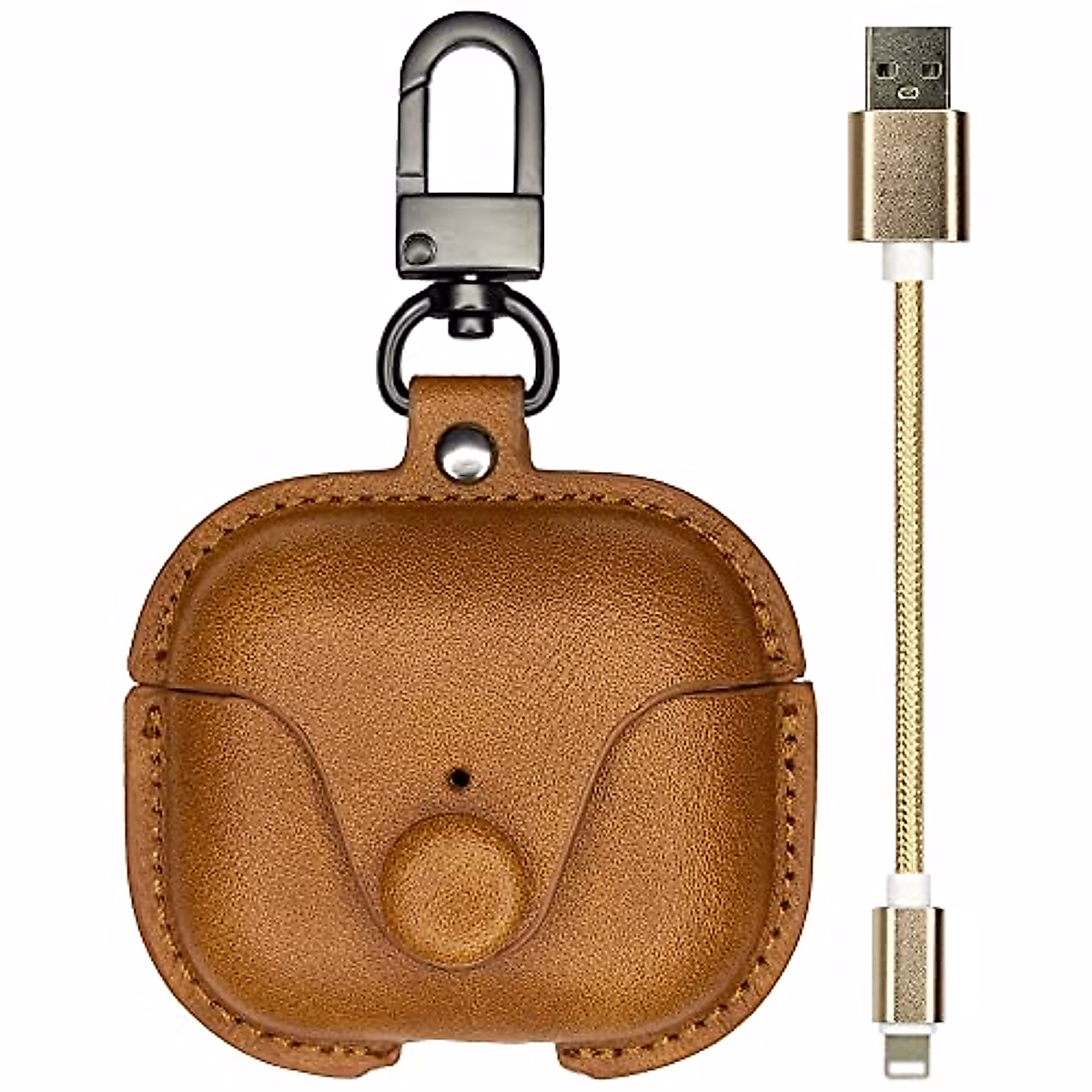 AirPods 3 Case, Airpods 3rd Leather Portable Protective Case Cover Men with Keychain Loss Prevention Clip Supports Wireless Charging Compatible with AirPods 3 2021 (Front LED Visible)