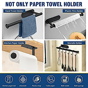 Samloong Paper Towel Holder Under Cabinet, Hanging Paper Towel Holder Wall Mount, Kitchen Paper Towel Rack Both Available in Adhesive and Screws (Black/2PCS)