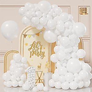 Bonropin White Balloons 130pcs White Balloon Garland Arch Kit 5/10/12/18 Inch Different Sizes White Matte Latex Balloons for Wedding Graduation Birthday Party Baby Shower Anniversary Decorations