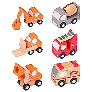 TEKOR (12) Wooden Toy Car Set | Montessori | Police Car | Fire Truck | Ambulance | (9) Other Cars| Develops Fine Motor Kills | Smooth, No Rough Edge | Child Friendly Paint |
