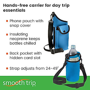 Smooth Trip AquaPockets Water Bottle Carrier Bag and Insulating Neoprene Bottle Holder with Phone Case, 2 Pockets and Adjustable Strap for Walking and Hiking, Fits up to 40 oz. Bottles