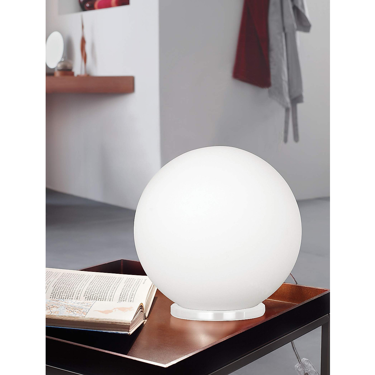 EGLO Rondo Collection 8-Inch Round Table Lamp with Glass Ball Shade for Living Room, Bedroom, Dorm, and Office, 60W, White/Frosted Opal