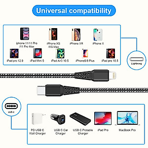 Super Long iPhone 12 Charger Cable 16Ft/5M USB-C to Lightning Cable Fast Charging iPhone Cable Nylon Lightning Cord for iPhone 12 11 Pro Max/X//8, Pad 8th 2020, AirPods Pro