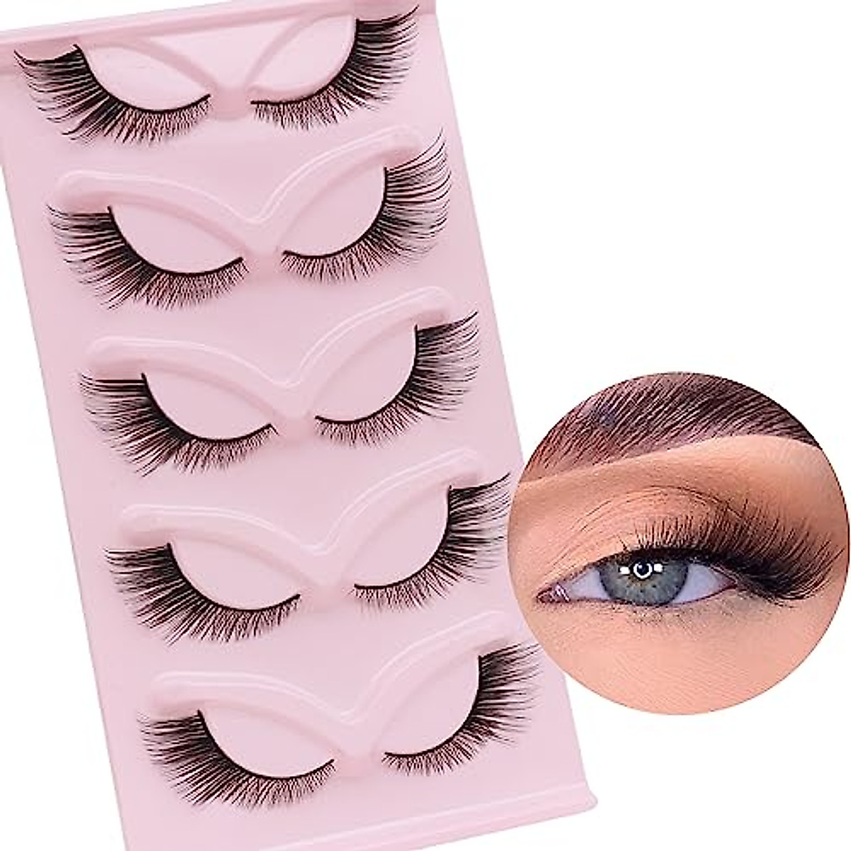 Fyonas Cat Eye Lashes Comfortable Fake Eyelashes Wispy Lashes Natural Look 18mm Fox Eye Lashes Volume False Lashes 5 Pairs Pack (Cat Eye 03)