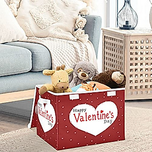 CaTaKu Large Fabric Storage Bins With Lids,Valentine's Day Hearts Storage Boxes With Handles for Organizing Clothes, Collapsible Storage Cube Bins Baskets for Shelves