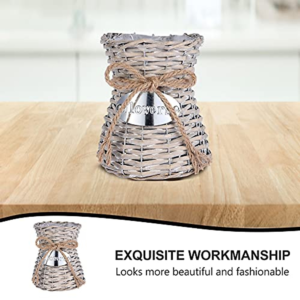 Cabilock Shabby Chic Wicker Vase Rustic Rattan Woven Flower Basket Farmhouse Platner Garden Plant Baskets Natural Flower Pot Wedding Table Centerpiece