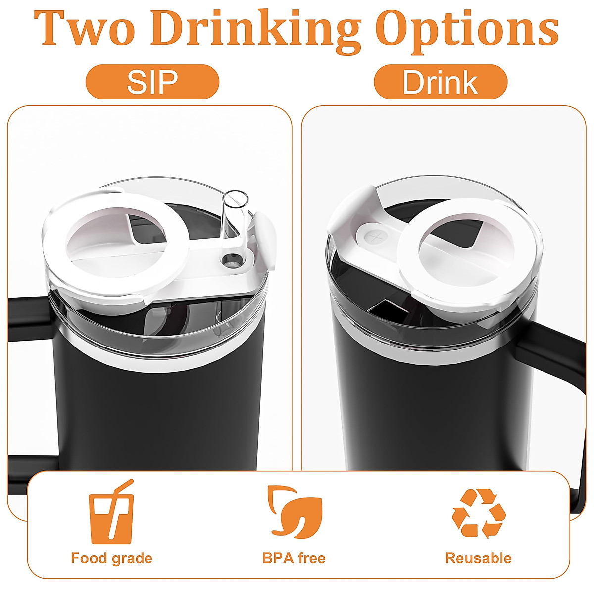 40 oz Tumbler Lid Replacement for Stanley Cup, 2-in-1 Cup Top with Magnetic Phone Holder for Stanley 40 oz Tumbler with Handle, Tumbler Cover Lid for Stanley Cup Accessories (Clear-White)