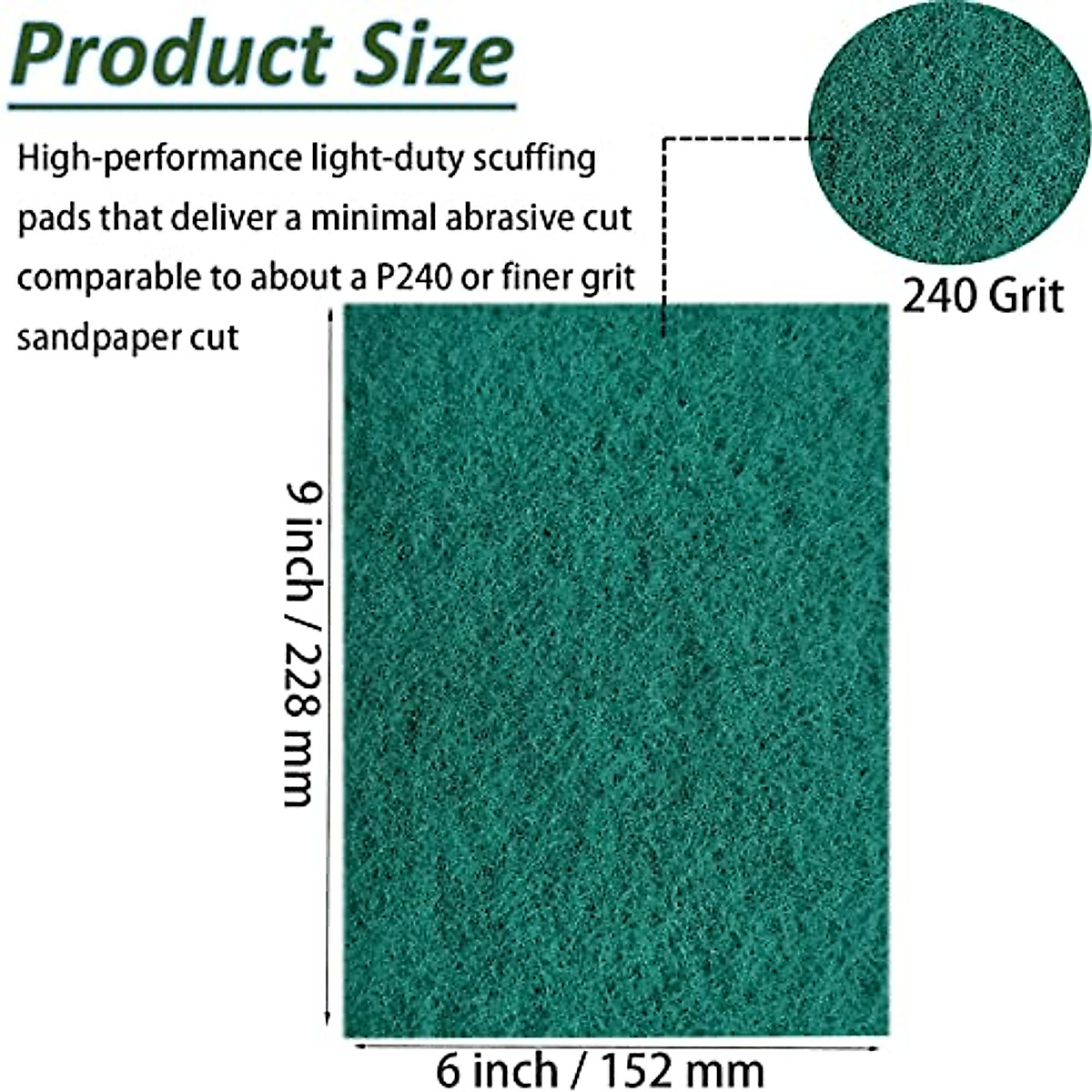 Tonmp 10 Pack 6" x 9" 240 Grit General Purpose Scuff Pads for Scuffing, Scouring, Sanding, Paint Primer Prep Adhesion Scratch - Surface Preparation Automotive Car Auto Body Woodworking (Green)