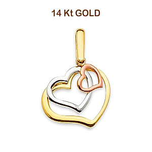 OMRANII 14K Tri Color Gold 3 Hearts Pendant 26mmX19mm 2.3 grams