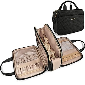 BAGSMART Large Toiletry Bag, Travel Makeup Organizer, Water-resistant Makeup Cosmetic Bag Door Room Essentials Travel Bag for Accessories, Shampoo, Full Sized Container, Toiletries (Black, Large)