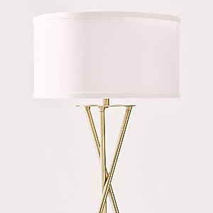 Brightech Jaxon LED Floor lamp, Modern Lamp for Living Rooms & Offices, Tall Lamp with Contemporary Drum Shade, Gold Tripod Standing Lamp for Bedroom Reading, Great Living Room Decor - Brass