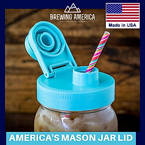 Mason Jar Lids Wide Mouth Plastic 4 pack-USA Made-Flip Cap Screw Top Pour Spout Drink Hole - Leak-proof for Kerr and Ball Canning Jars - Airtight for Drinks to Go and Controlled Pouring - Teal