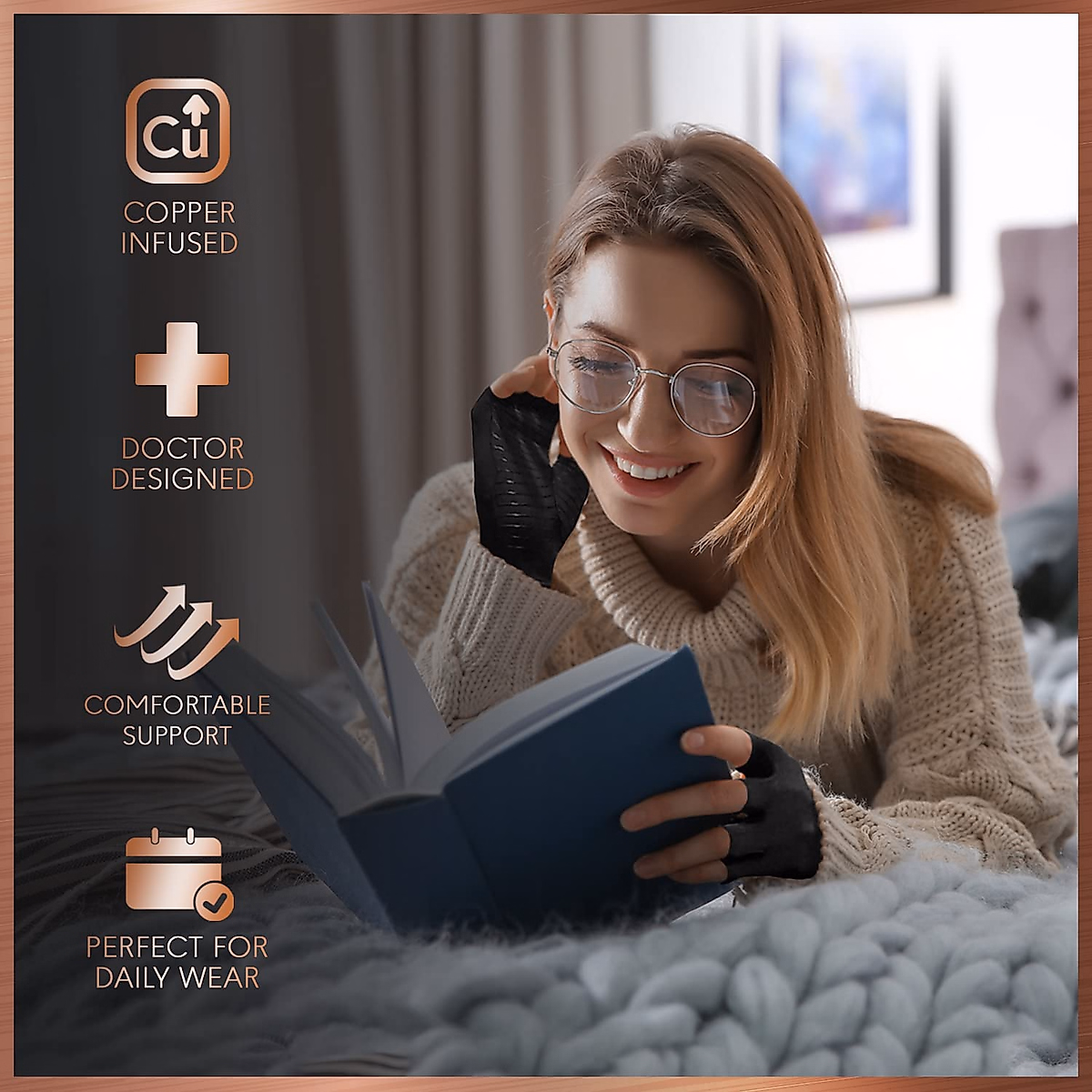 Dr. Frederick's Original Copper Arthritis Glove - 2 Gloves - Perfect Computer Typing Gloves - Fit Guaranteed - Medium