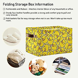 Cartoon Yellow Duck Storage Basket Storage Organizer Box Bin Large Collapsible Cube Baskets with PU Handles for Shelf Closet Nursery Laundry 1 Pack