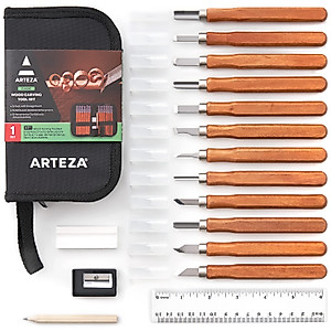 Arteza Wood Carving Tools Kit, 12 Cherry Wood Carving Tools with Steel Nozzles, Craft Supplies for DIY Projects