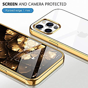 MILPROX Compatible for iPhone 12 Case and for iPhone 12 Pro Clear Cases (2020), Crystal Transparent Shockproof Shell Protective Bumper Electroplated Cover- Gold