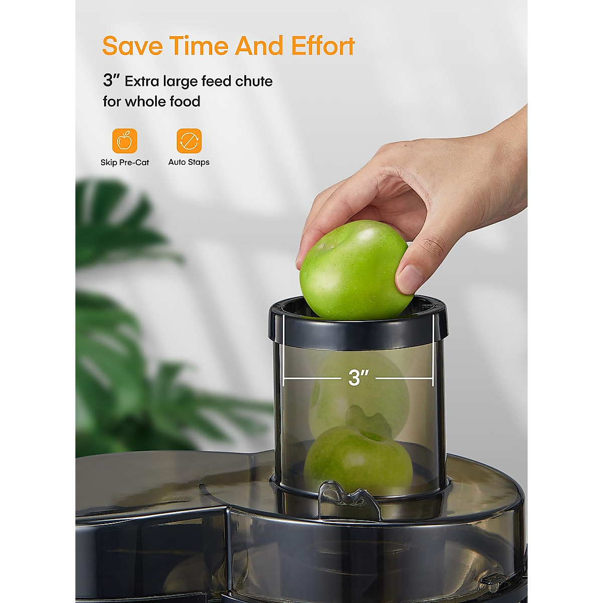 Juicer Machines, 600W Centrifugal Juicer with Wide Mouth 3” Feed Chute for Whole Vegetable and Fruit with 3-Speed Setting, Easy to Clean, BPA Free, High Yield Juice, Juice Recipe Included