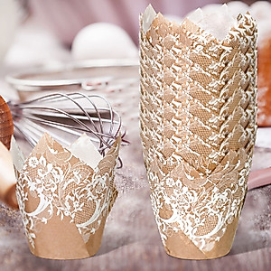 200 Pcs Wedding Tulip Cupcake Liners Bridal Shower Muffin Liners Baking Cups Greaseproof Paper Cupcake Wrappers Cupcake Holders for Party Wedding Girls Birthday Decoration (Lace)