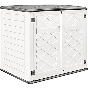 Gizoon 50 Cu. FT Horizontal Outdoor Storage Shed, HDPE Patio Storage Cabinet Weather Resistance, Storage Box Waterproof with Reinforced Floor Double Lockable Doors for Garden, Patios, Backyards, White
