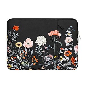 MOSISO Laptop Sleeve Compatible with MacBook Air/Pro, 13-13.3 inch Notebook, Compatible with MacBook Pro 14 inch 2023-2021 A2779 M2 A2442 M1, Garden Flowers Polyester Vertical Bag with Pocket, Black