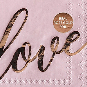 Andaz Press Pink with Rose Gold Scripted Love Saying Cocktail Napkins, Bulk 100-Pack Count 3-Ply Disposable Fun Beverage Napkins for Wedding, Bridal Shower, Bachelorette, Baby Shower, Valentine's Day