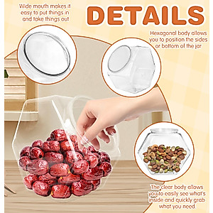 Woozettn 3 Pcs Plastic Candy Jars,Clear Cookie Jars 71 Oz for Kitchen Counter,Hexagon Cookie Jars with Lids,Plastic Dry Food Jar for Candy Buffet