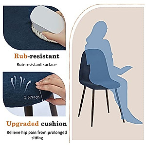 FurnitureR Dining Chairs Set of 4 for Kitchen Dining Room - Upholstered Brushed Fabric Metal Legs Industrial Style Side Chairs, Blue