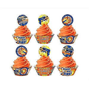 Dart War Cupcake Kit - 48 pieces - 24 Dart War Cupcake Toppers and 24 Cupcake Wrappers - Dart War Party Supplies - Dart War Party Decorations - Cupcake