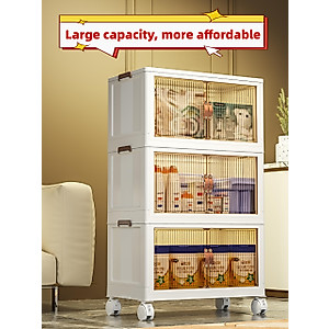 YENFZIX 32Gal Lidded Home Storage Bins - Collapsible, 32Gal Clear Cream Wardrobe Closet Organizer, Stackable Toy Storage, Foldable Plastic Storage Container with Door. - 32 Gallon (5Pack 32Gal)