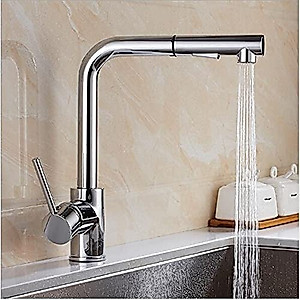 Kitchen Sink Faucet for Bar Farmhouse Commercial, Swiveling Kitchen Faucet, Brass Brushed Nickel High Arch Kitchen Sink Faucet, Pull Out Rotation Spray Mixer Tap (Color : Chrome)