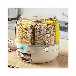 Grain Storage Container Dispenser, rice dispenser rotating, 360° rotating food dispenser One-Click Output rice Storage Round Grain Dispenser Kitchen for Small Grains, Beans, Rice (C)
