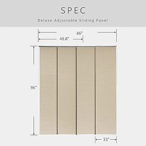 GoDear Design Adjustable Panel Track Sliding Glass Door Blinds 45.8"- 86" W x 96" H, Extendable Vertical Blinds for Patio Doors and Large Winodws, See-Through Trimmable Jute Fabric, Semi-Privacy, Yoga