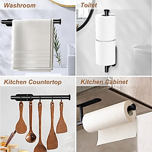 Paper Towel Holder Under Cabinet - Bjiotun Adhesive Paper Towel Holder Wall Mount, Stainless Steel 13.2 Inch Paper Towel Racks for Bathroom Kitchen Paper Towel Holder Countertop (2 Pack, Black)