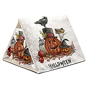RATGDN Small Pet Hideout Halloween Pumpkin Head and Crows Hamster House Guinea Pig Playhouse for Dwarf Rabbits Hedgehogs Chinchillas