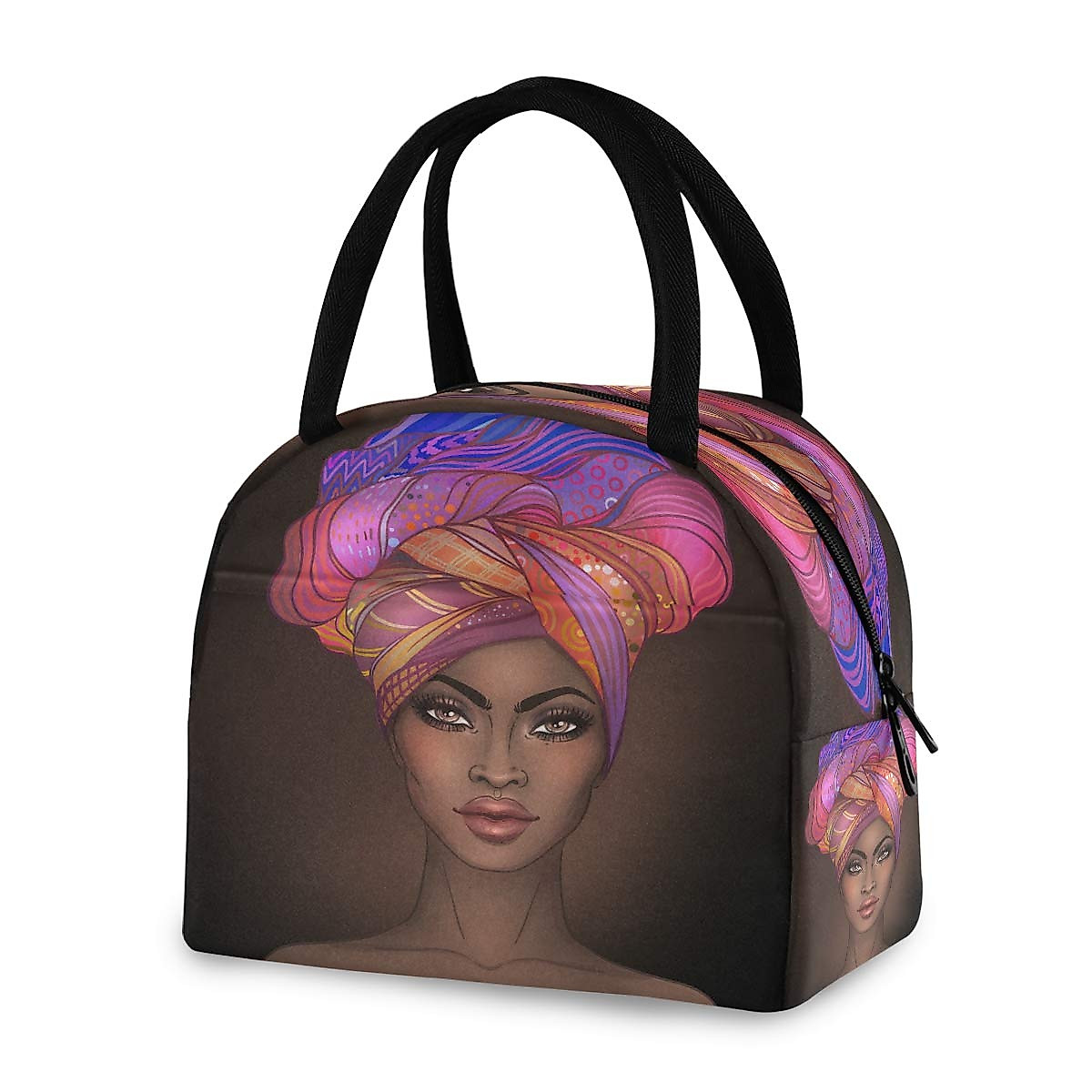 OREZI African American WomanLunch Bag Insulated Lunch Box Tote Bag Durable Thermal Snacks Organizer for Women Girl School Work Picnic Hiking Beach Fishing