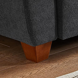 Jarenie Sectional Sofa with Storage and Cupholder, 4 Seat L Shaped Couch with Reversible Ottoman, Wooden Legs, Upholstered Fabric Sofa Couches for Living Room, Apartment, Office (Dark Grey)